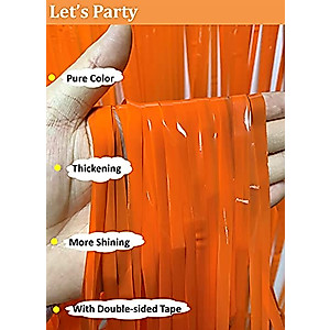 Vanujoy 3 Pack 3.3ft x 6.6ft Orange Foil Fringe Backdrop Curtains Party Decoration for Birthday Bachelorette Party Engagement Bridal Shower Baby Shower Graduation