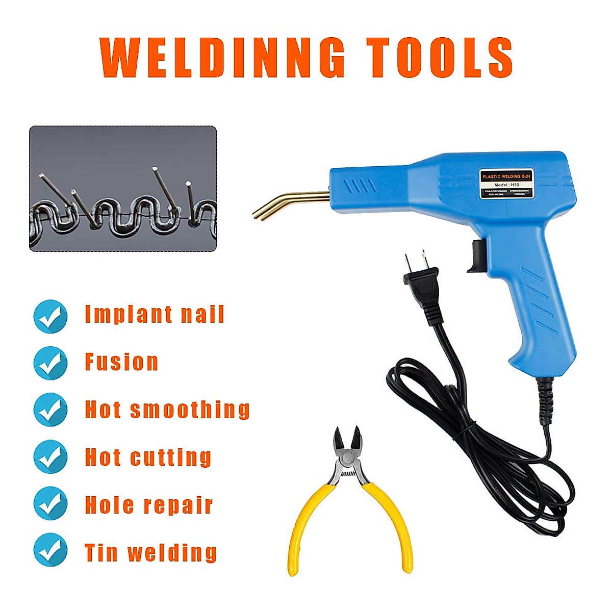 HPEVA 50W Plastic Welder,Hot Stapler Plastic Welding Machine,Handy Hot Staple Gun Car Bumper Repair Kit,Bodywork Fender Fairing Welding Systems Include 4 Types Hot Wave Flat Staples(Blue)