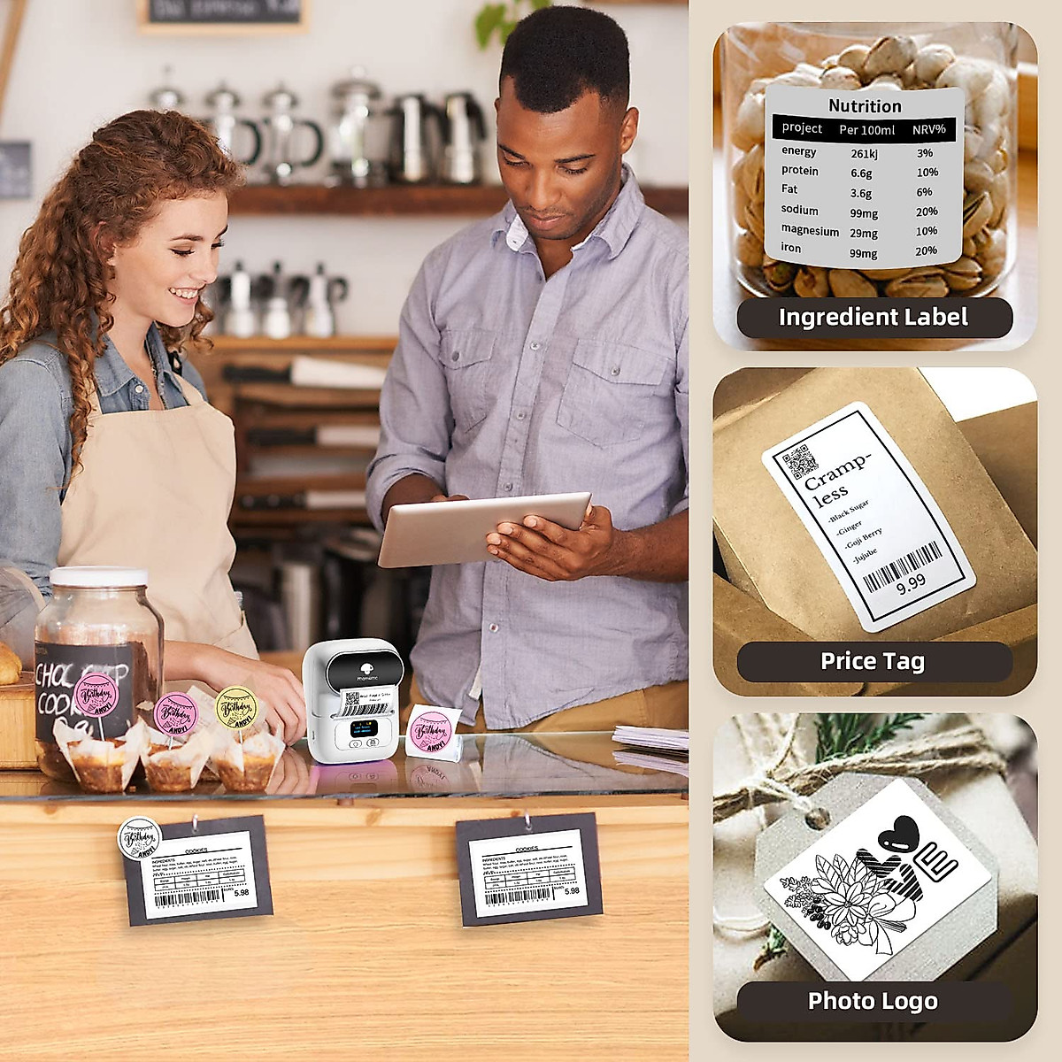 Phomemo M110 Address Label Maker for Mailing,Portable Label Sticker Barcode Printer for Clothing, PhotoLogo, Jewelry, Retail, Office, Home, for iOS & Android, with 1 40×30mm Label