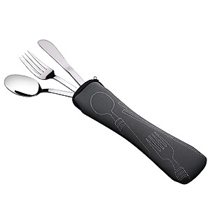 Fiazony 3-Piece Stainless Steel Traveling Cutlery for School, Office, Company, Camping Flatware with Carrying Case