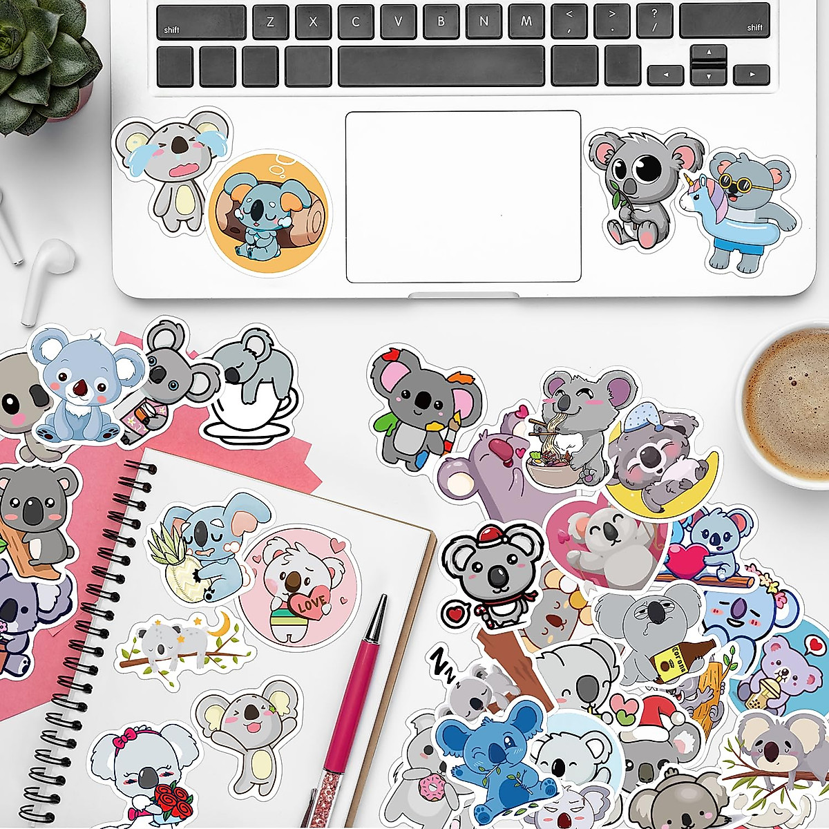 Koala Stickers 100PCS Cute Animal Stickers Waterproof Vinyl Decals for Water Bottles Bicycle Laptop Computer Luggage Kids Teens Boys Girls Koala Bear Gifts