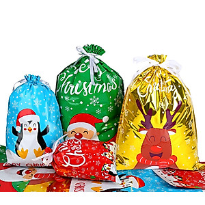 STEFORD 30PCS Christmas Drawstring Gift Bags,Lager Size Xmas Gift Wrapping Goodies Bags