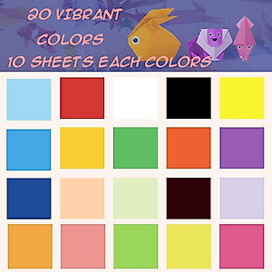 200 Sheets Origami Paper, 20x20 cm/8 Inch Origami Paper Double Sided(70gsm), 20 Colors Large Origami Paper Squares for Kids DIY School Arts Crafts Projects Children Adults