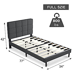 Molblly Full Bed Frame Upholstered Platform with Headboard and Strong Wooden Slats, Non-Slip and Noise-Free,No Box Spring Needed, Easy Assembly,Dark Gray