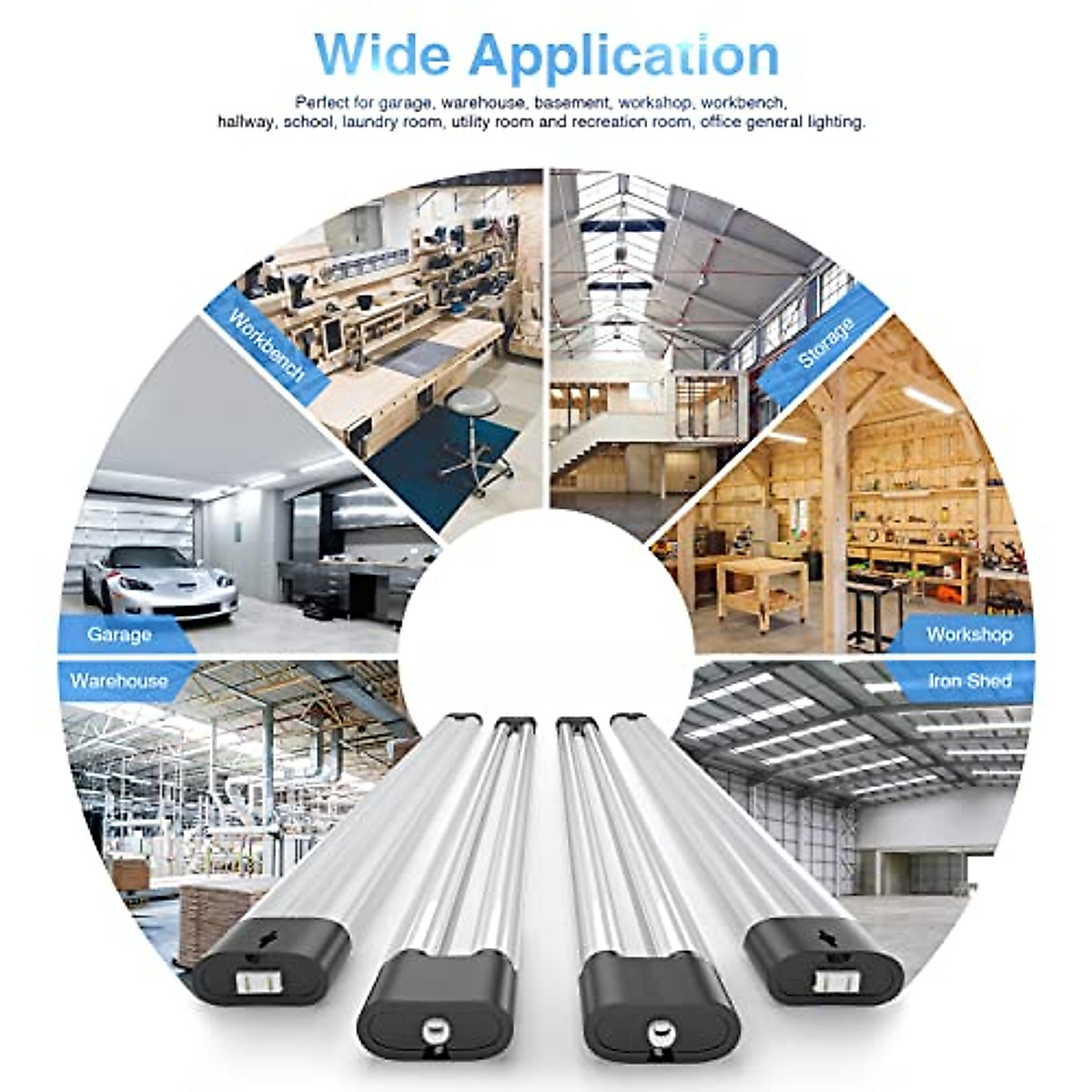 Ensenior 10 Pack Linkable LED Utility Shop Light, 4 FT 4400lm, 36W Equivalent 280W, 5000K Daylight, 48 Inch Integrated Fixture for Garage&Workbench, Surface or Hanging Mount, Black, ETL Certified