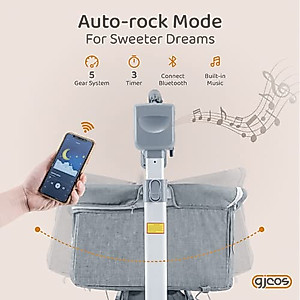 GJCOS Electric Rocking Bedside Bassinet (Grey) - 4 in 1 Automatic Swaying Mesh Baby Bassinet Bedside Sleeper with 5 Swing Motions, 3 Timer Setting & Bluetooth Music Control - Co Sleeper Bassinet