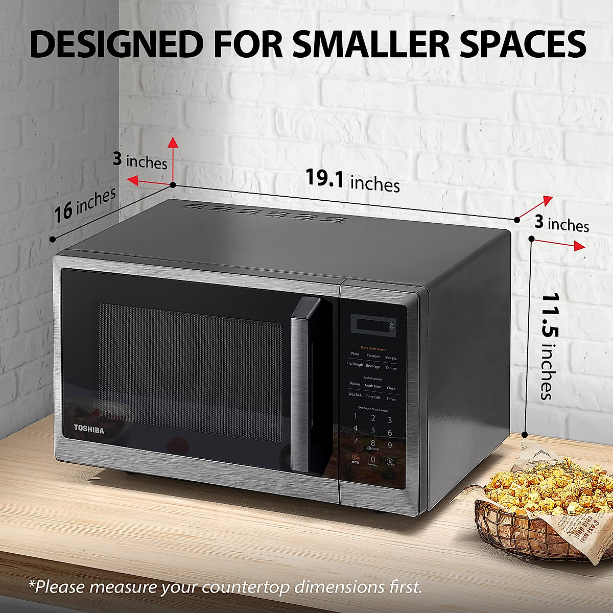 TOSHIBA ML2-EM09PA(BS) Small Countertop Microwave Oven With 6 Auto Menus, Kitchen Essentials, Mute Function & ECO Mode, 0.9 Cu Ft, 10.6 Inch Removable Turntable, 900W, Black Color