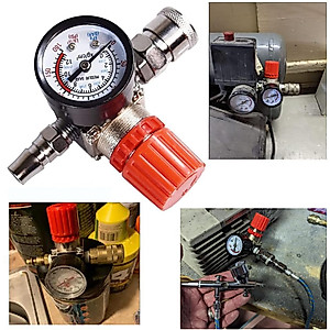 FBANG Air Compressor Pressure Regulator with Dial Indicator, 0-175 PSI Air Gauge for Air Compressor and Air Tools (4-way valve)