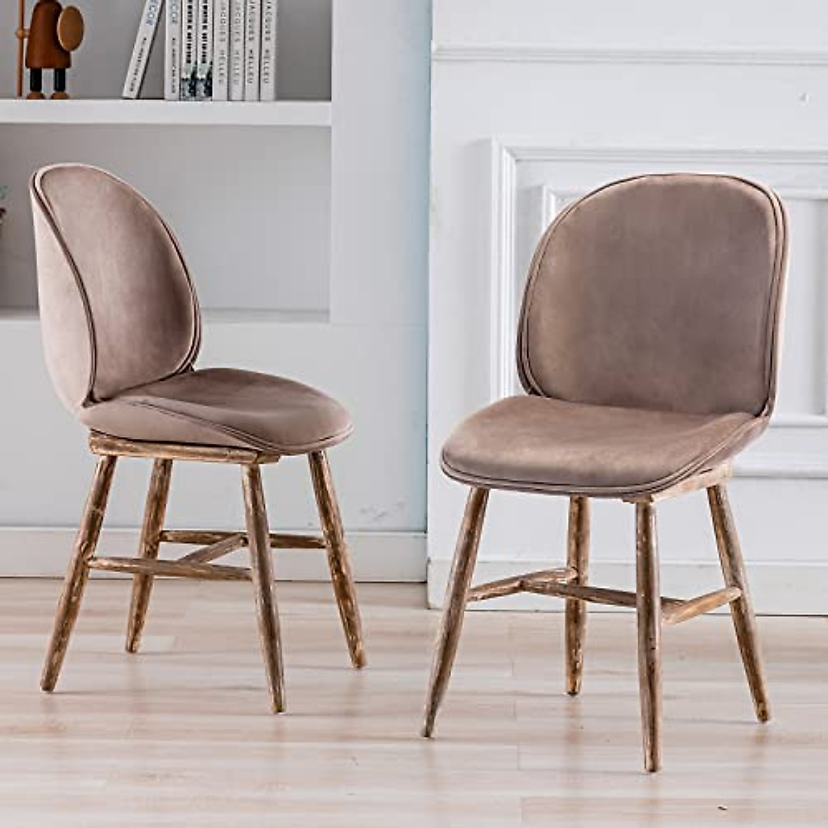 DUOMAY Velvet Dining Room Chair, Modern Farmhouse Side Chair Makeup Vanity Chair with Back for Kitchen Dining Room Living Room, Wood Base, Grey