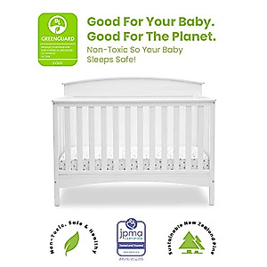 Delta Children Archer Solid Panel 4-in-1 Convertible Baby Crib - Greenguard Gold Certified, Bianca White