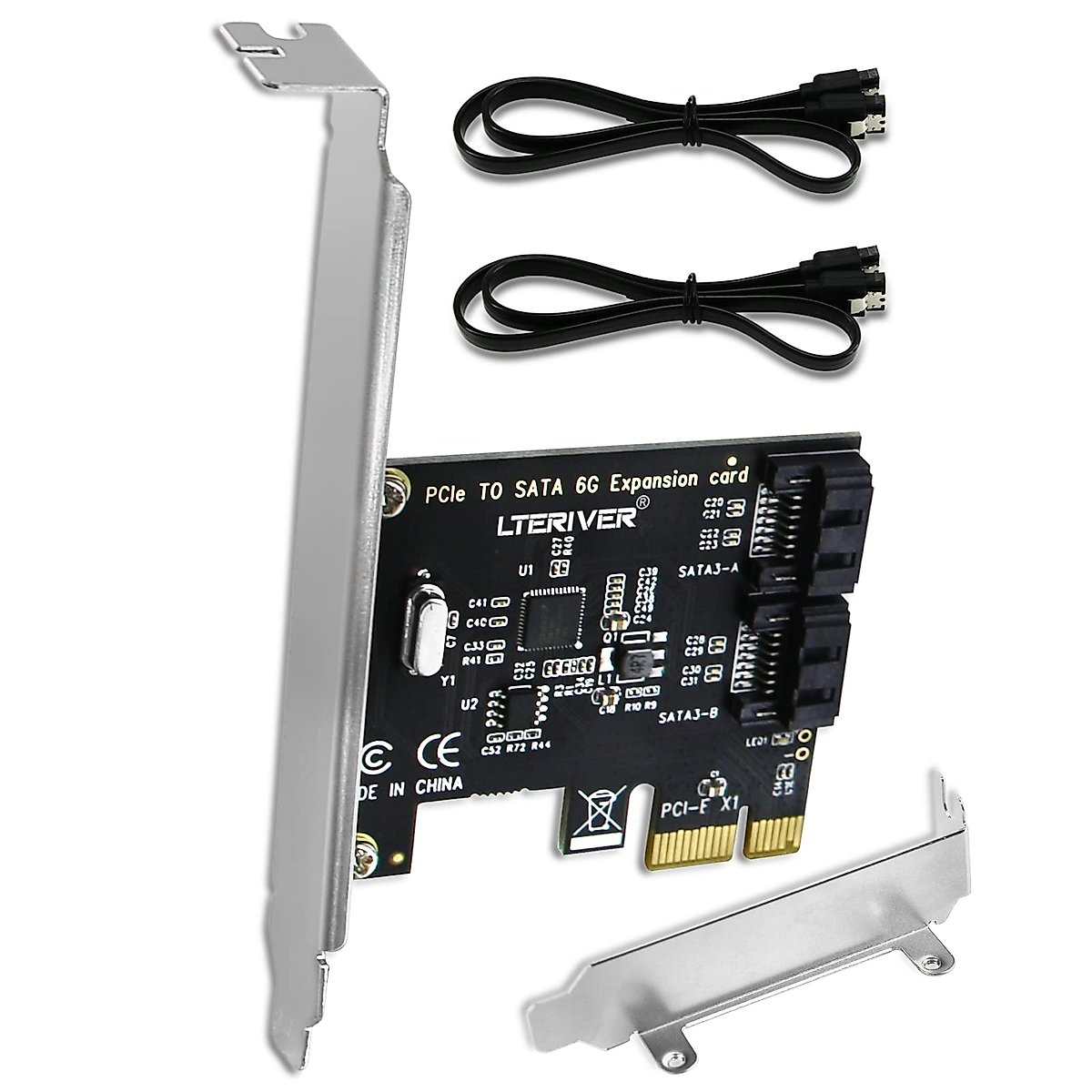 LTERIVER PCIE to 2-Ports Serial ATA/SATA 3.0 Host Controller Card, Plug and Play on Windows OS, MAC OS and Linux Kernel PCs, 2X 6Gbps Max SATA 3.0 None Raid Ports-Support AHCI Boot Up (PCE-G2S2)
