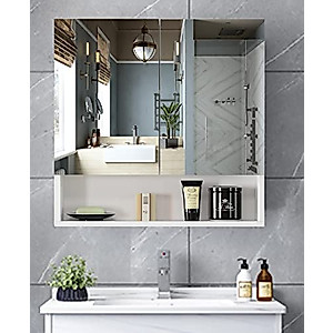 Bathroom Medicine Cabinet with Adjustable Shelf and Double Mirror Doors, Wooden Wall Mirror Cabinet Multipurpose Storage Organizer Bathroom, Living Room, White, 20.9 x 5.1 x 22.8 in