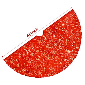 Joyyy Christmas Tree Skirt Red, 48inch Luxury Faux Fur Snowflake Beaded Tree Skirt for Holiday Christmas Party Tree Decoration