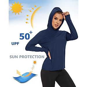KEFITEVD Sun Shirt Women Long Sleeve UV Protection Workout Top for Women Lightweight Long Sleeve SPF Shirt Women Athletic Shirt Navy