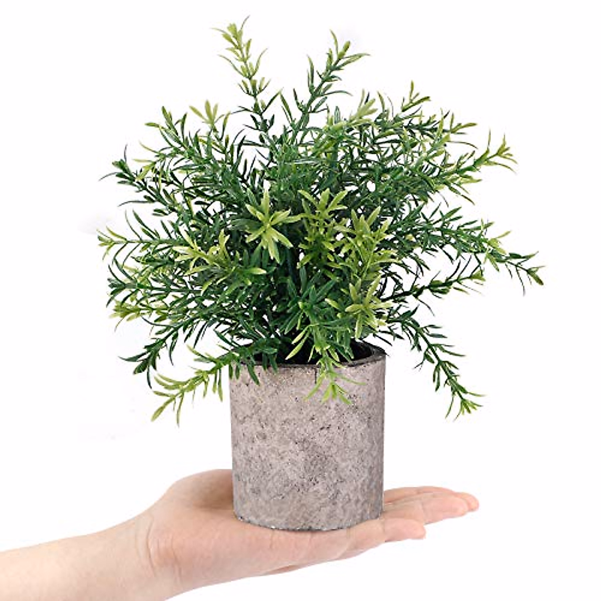 CEWOR 2 Pack Artificial Plants Mini Potted Plants Fake Bamboo Leaves Faux Rosemary Small House Plants for Home Office Desk Room Decor
