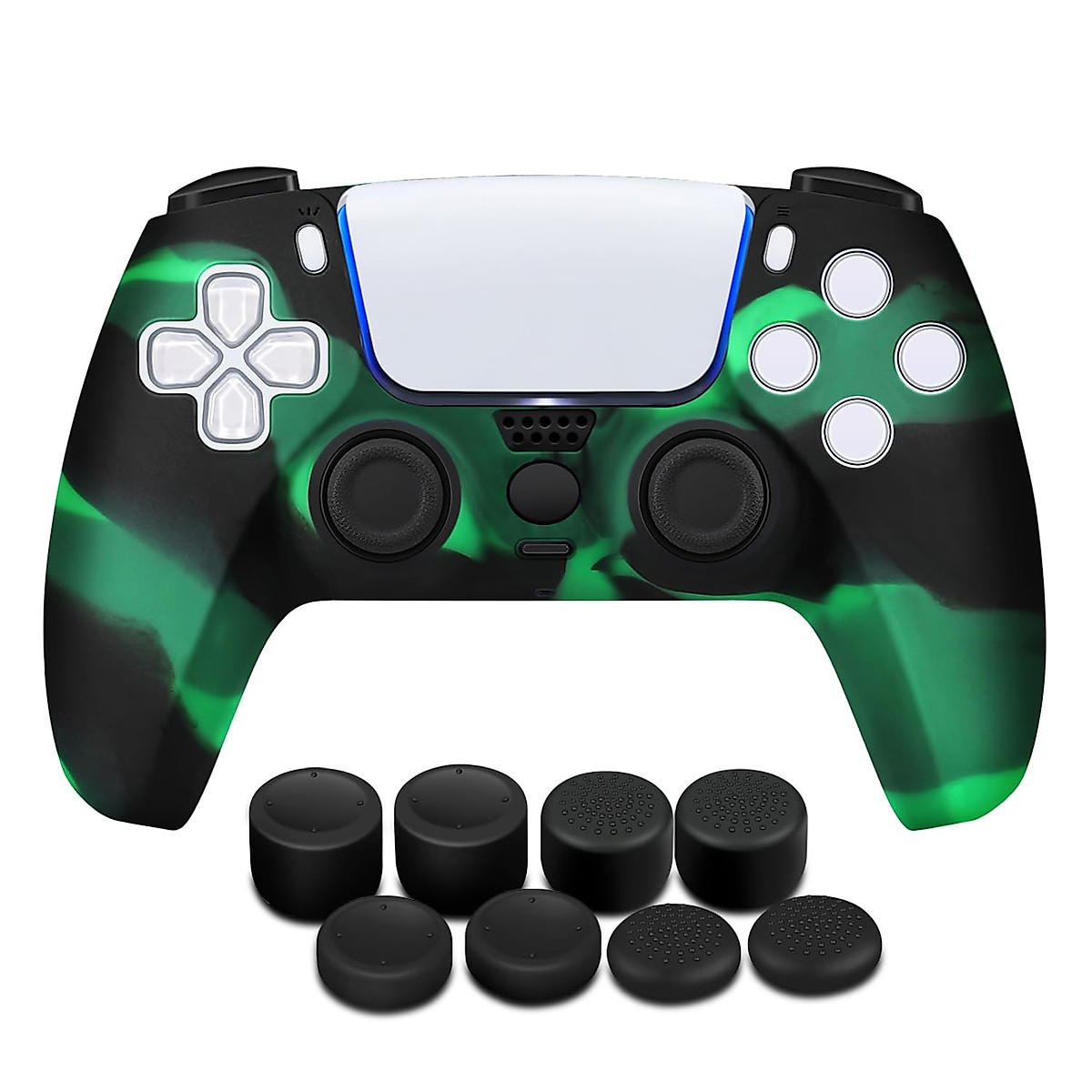 TNP Controller Case for PS5 Silicone Controller Skin for Dualsense Cover + 8 Pro Thumb Grips Set Sony Playstation 5 Skins Accessories Dark Green with Ergonomic Textured Grip