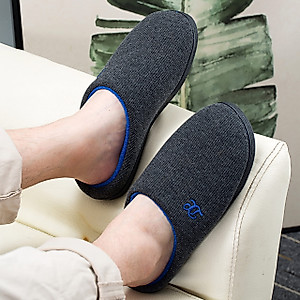 DL Mens Memory Foam Slippers Slip on, Comfy House Slippers For Mens Indoor Outdoor, Cozy Men's Bedroom Slippers Warm Soft Flannel Lining Closed Toe Man Slippers Size 11-12 Gray Blue