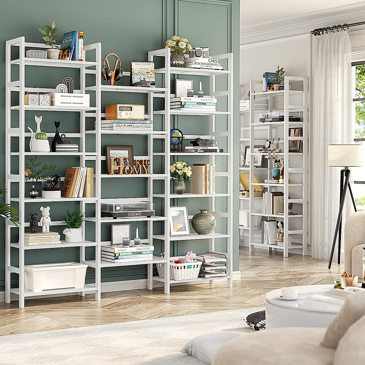 Homykic Bamboo Triple Wide Shallow Bookshelves and Bookcases, 6-Tier 6ft Tall Bookshelf with 17 Open Display Shelves, Super Large Freestanding Book Shelf for Home Office, Bedroom, Living Room, White