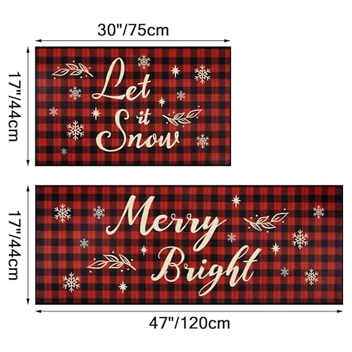 WERNNSAI Christmas Kitchen Mat - 2 Piece Kitchen Mats Set Red Buffalo Plaid Indoor Floor Mats Non-Slip Kitchen Backing Area Rugs Xmas Door Carpet for Home Christmas Decor (17’’ x 47’’+17’’ x 30’’)
