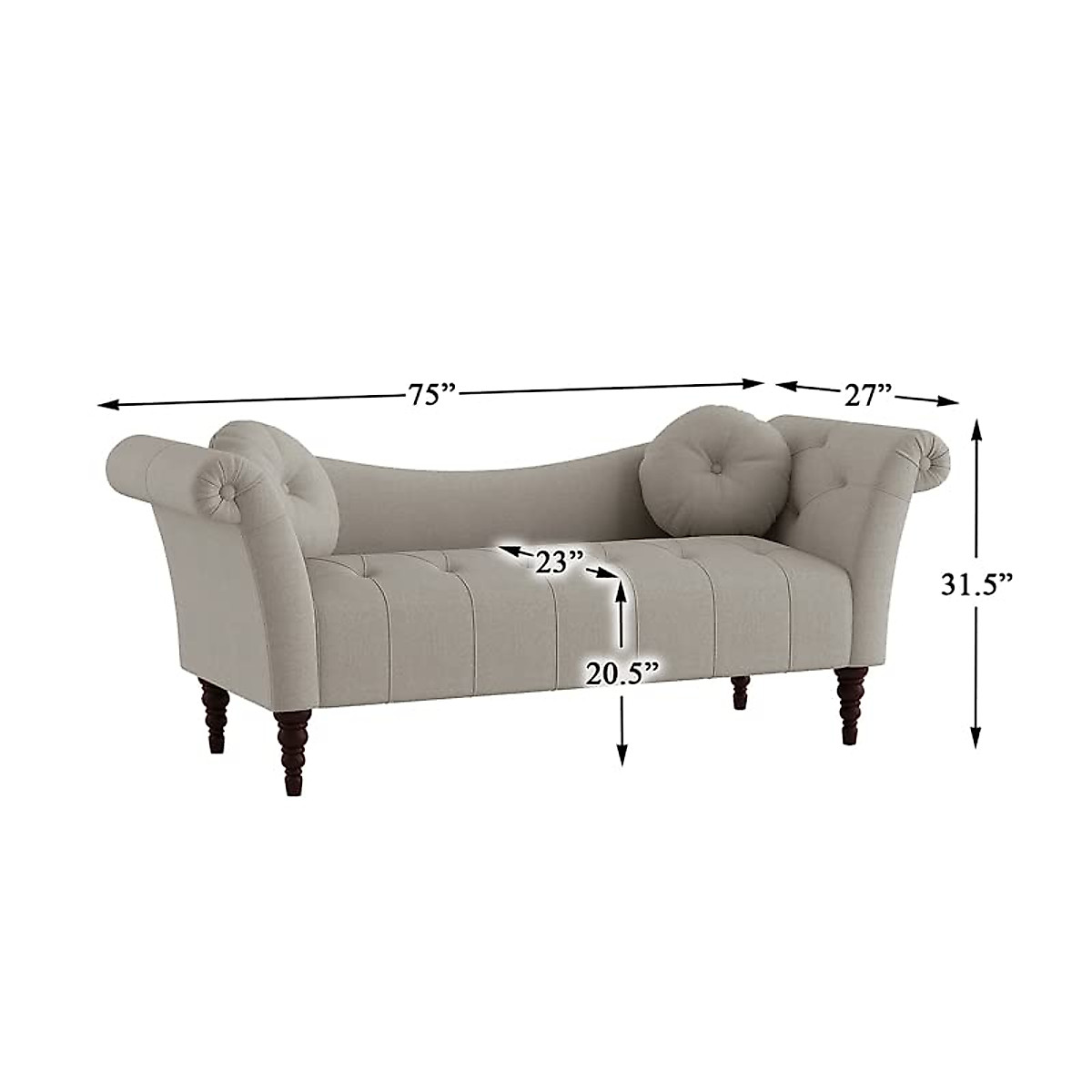 Pemberly Row 75" Traditional Fabric Settee with 2 Pillows in Brown