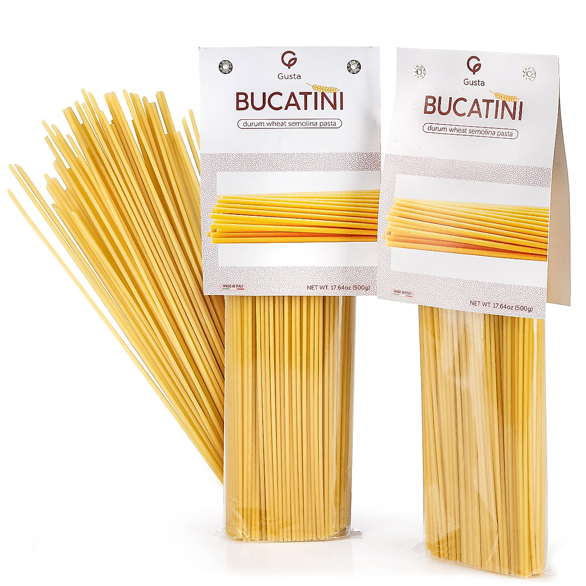 Gusta Bucatini Pasta Noodles - Premium Italian Pasta from Italy - Durum Wheat Semolina Organic "Al Dente" Pasta - Non-GMO & Gourmet Pasta - Family Owned Brand - 17.64oz / 500g (2 Pack)