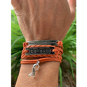 Infinity Collection Orange Ribbon Bracelet, Where There is a Will There is a Way Leukemia Awareness, MS Awareness, Self Injury, Kidney Cancer, ADHD, Malnutrition Awareness, Awareness Jewelry