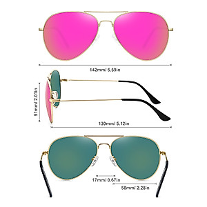WOWSUN Classic Polarized Aviator Sunglasses for Women Men (Golden Frame Purple Pink Mirrored Lens)