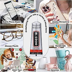 B6000 Jewelry Glue Clear Rhinestone, Inlay Glue, Pendant Adhesive, 25g Craft Adhesive Glue with Precision Tip Multifunctional Fabric Glue