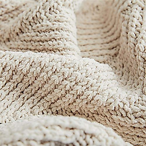 vctops Fur Pom Pom Knit Throw Blanket Super Soft Warm Cozy Cable Knitted Blanket for Sofa and Couch 51 x 63 Inch Beige Apricot