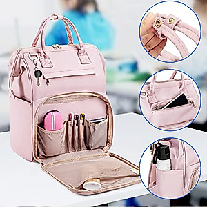 Fasrom Teacher Bag Backpack for Work Women with 14 Inches Laptop Compartment and Pockets for Teacher Supplies (Empty Bag Only, Patent Design), Pink