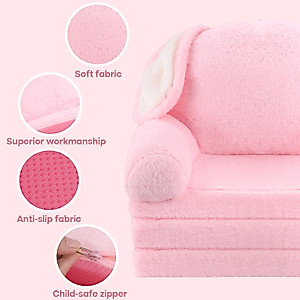 ANTSOUL Toddler Couch with Folding Function, Kids Couch Choose Short Plush Fabrics and Colors for 1-3 Old