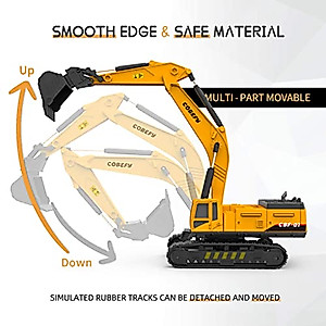 Construction Trucks Toy Vehicles Playset, Set of Crane & Excavator Toy with Road Sign Accessories(36pcs), Kids Construction Site Toys for Boys, Gift for Ages 3 and Up Toddlers Kids Children Present