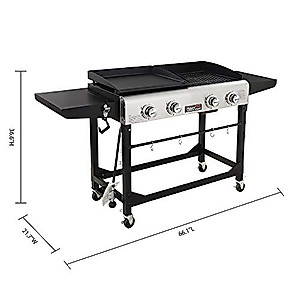 Royal Gourmet GD401 Portable Propane Gas Grill and Griddle Combo with Side Table | 4-Burner, Folding Legs,Versatile, Outdoor | Black