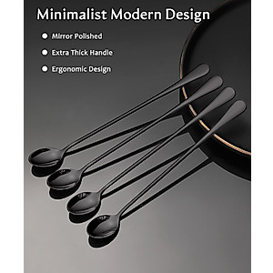 Lovingly Yours 9.5-Inch Long Handle Ice Tea Spoons, Ice Cream Spoons, Black Long Coffee Spoons, Stainless Steel Long Spoons for Stirring, Set of 4