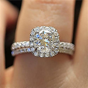 ZHANGLM 2PCs Square Diamond Rings for Women,Exquisite Zirconia Couple Ring Set Engagement Wedding Jewelry Birthday Mother's Day Valentine's Day Gifts for Mom Girlfriend Wife Daughter
