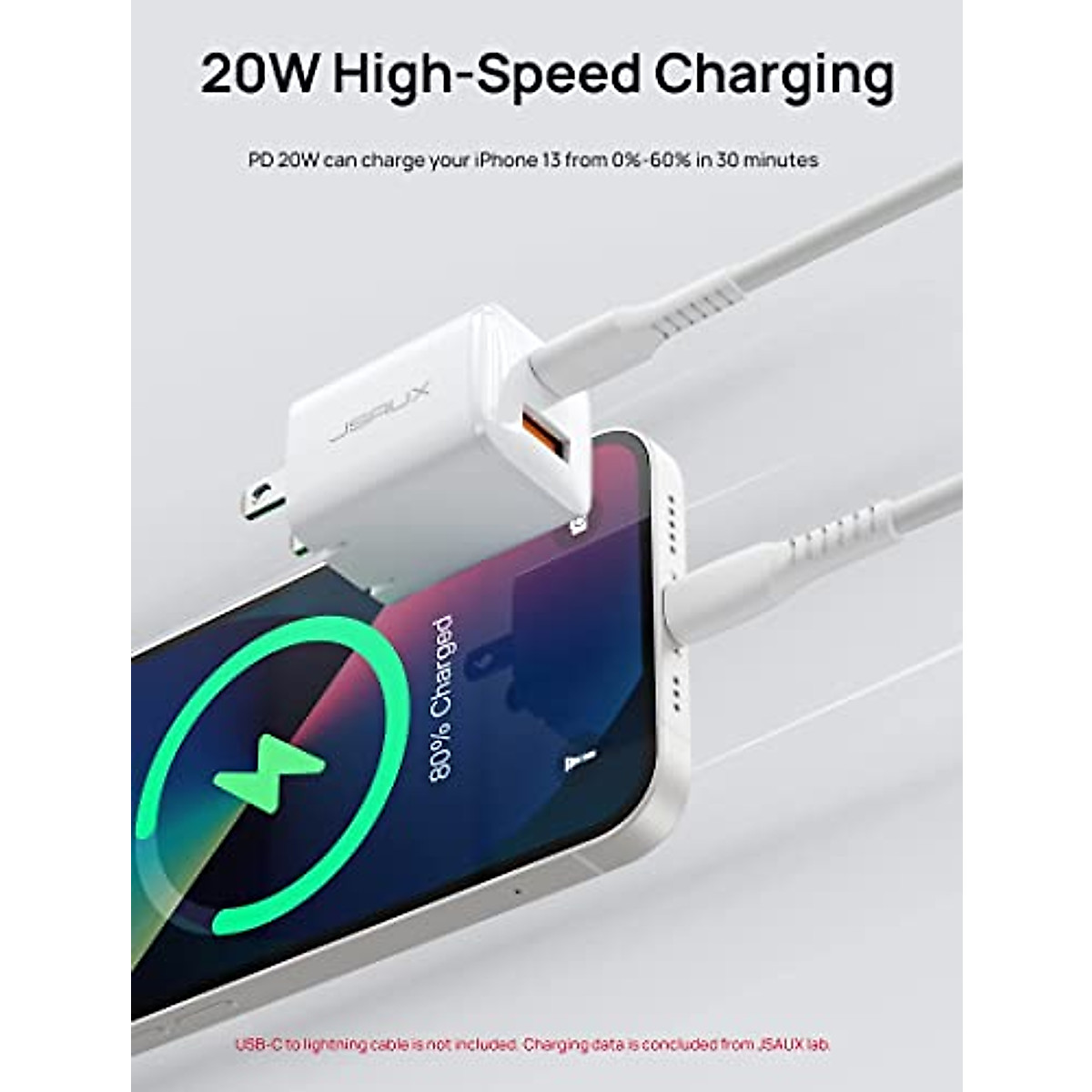 USB C Charger Block, JSAUX 20W Dual Port Fast Charger, USB Type C PD and QC 3.0 Foldable Wall Charger Plug Mini Adapter for iPhone 14 13 12 Pro Max SE, Apple Watch Series 7, iPad Pro Air, Airpods