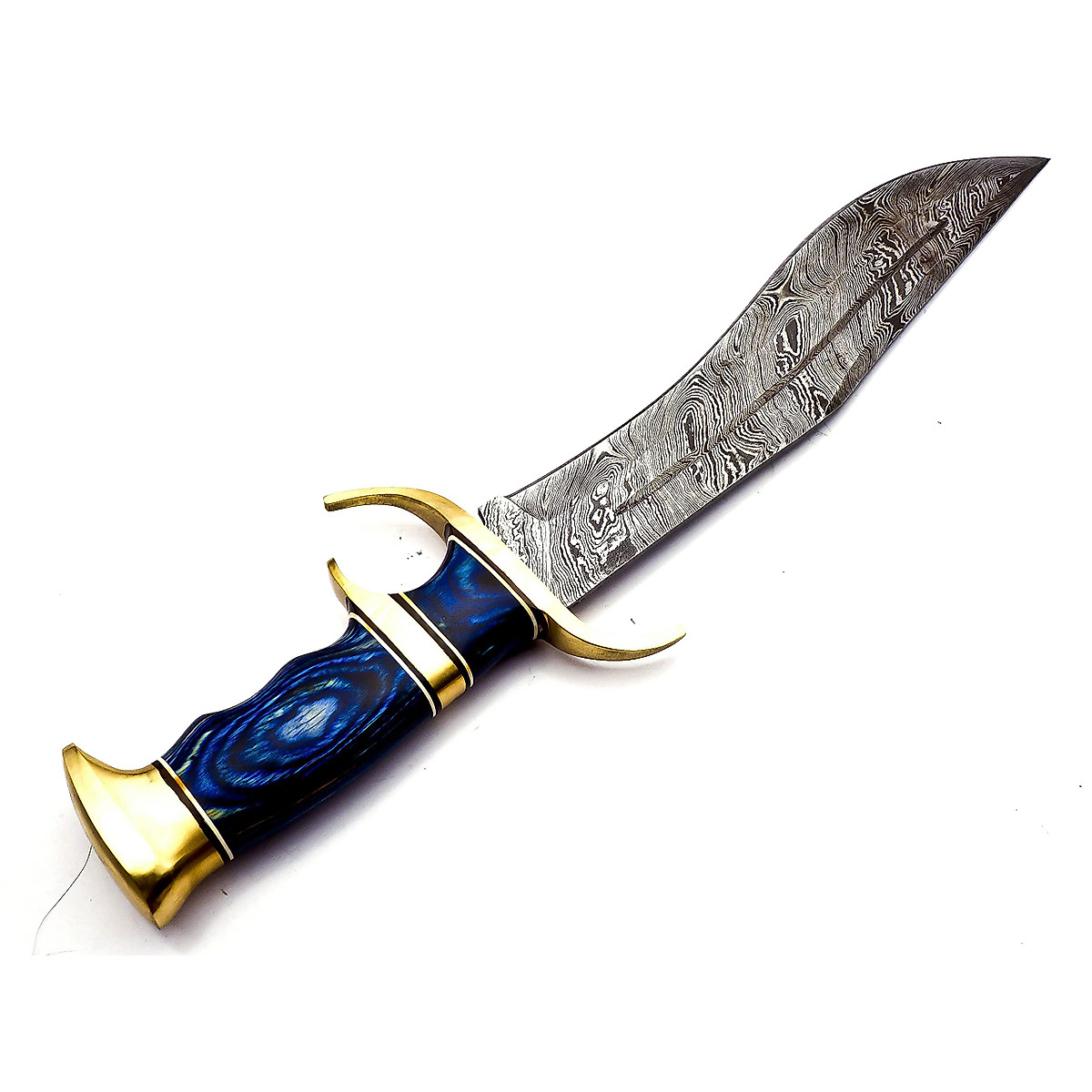 Skokie Knives Damascus Steel Kukari Knife With Blue Pakka Wood h & Brass Guard –15” Handmade Premium Quality Sharp Edge Fix Blade -Genuine Multipurpose Knife Ideal for Hunting, Camping (Kukri Blue)