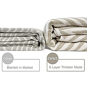 EMME Cotton Queen Blanket for Bed - Queen Quilt 6 Layer Soft Thicken 400GSM Triangle 90"x 90", Cotton Comforter for Dorm Bed All Seasons (Light Tan,Queen)