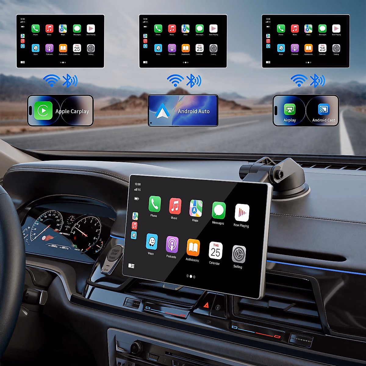 Portable Apple Carplay Screen for Car, 9" Wireless Apple Carplay & Android Auto,4K Dash Cam,1080p Backup Camera DVR,Car Audio Receivers GPS Navigation Mirror Link, Bluetooth,FM, Siri