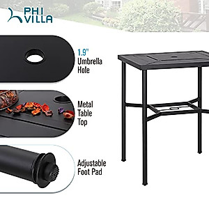 PHI VILLA 5 PCS Outdoor Rattan Swivel Bar Set, Bar Height Chair with 3.5" Thicker Cushion & Retro-Metal Square Table,Sturdy and Durable Bar Set for Poolside,Yard