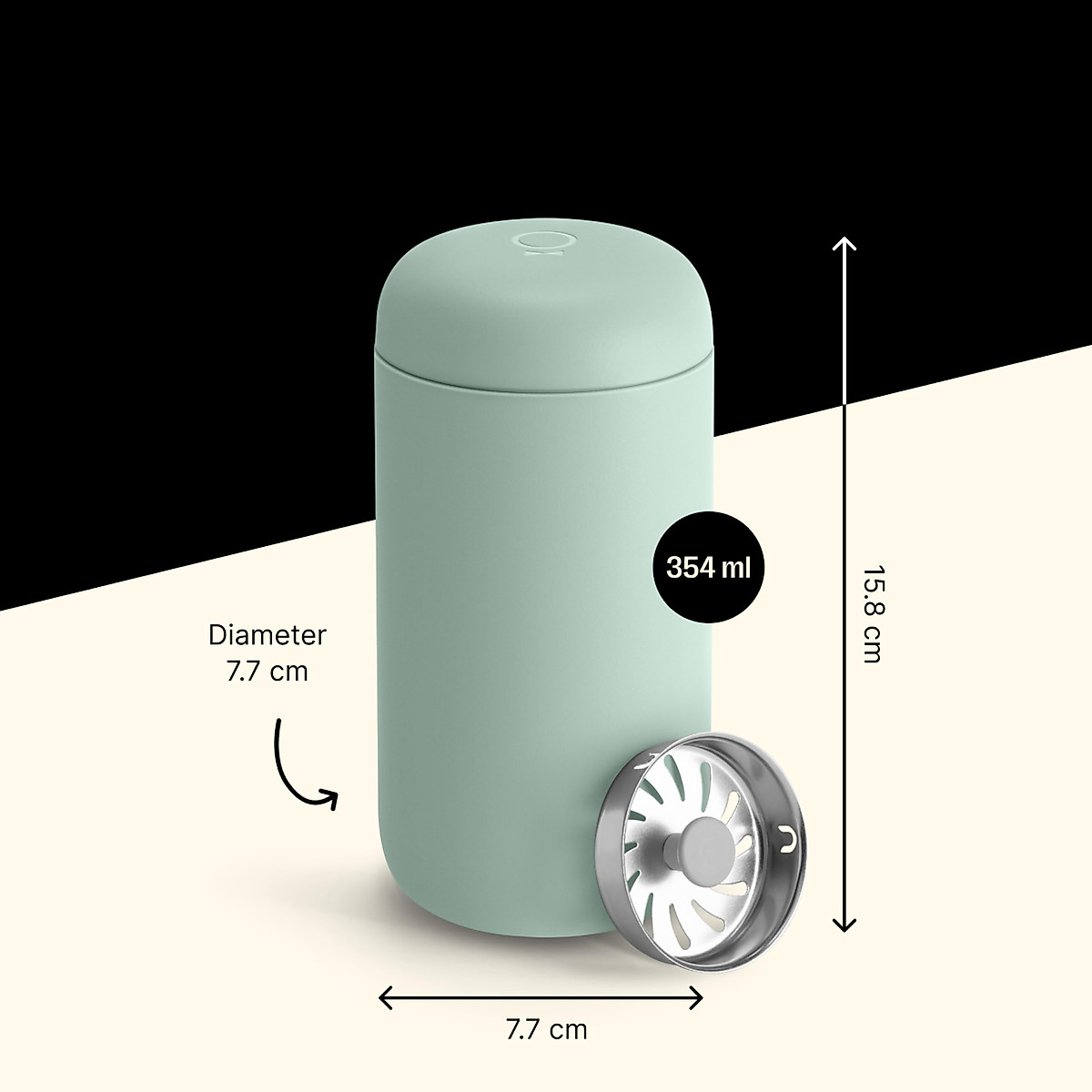 Fellow 12 oz Carter Move Travel Mug - Vacuum-Insulated Stainless Steel Travel Coffee Mug - Coffee Tumbler with Ceramic Interior and Splash Guard - Mint Chip