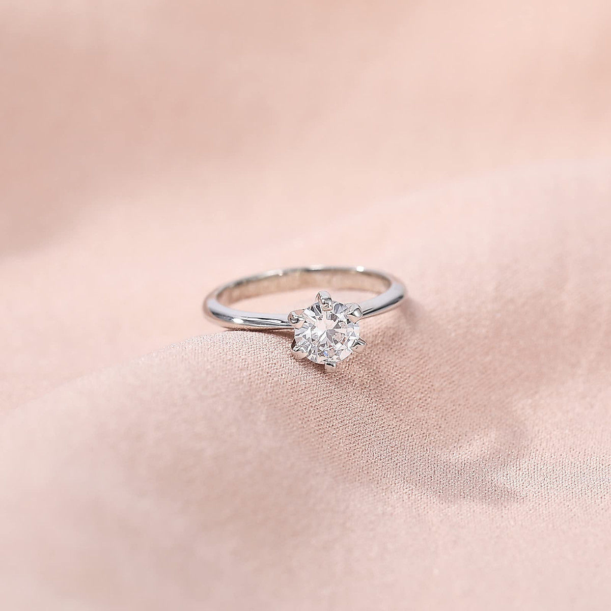 SOMEN TUNGSTEN 925 Sterling Silver 1 Carat Solitaire Round CZ Engagement Wedding Band Classic Six Prong Ring Size 7