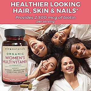 Organic Multivitamins for Women with Probiotics (90 Tablets) – Women Multivitamins for Daily Energy, Digestive Health and Immune Support Supplement with Vitamin B12, C, D and E, Iron, Folate.