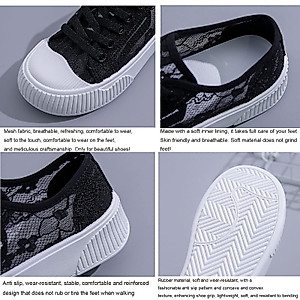 Women's Floral Breathable Sheer Mesh Sneakers,Cutouts Lace Casual Shoes,Low Top Lace Up Canvas Sneakers Fashion Platform Lightweight Walking Shoes (Black,8.5,8.5)