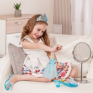 Tomons Princess Toys Dress Up Shoes and Jewelry - 4 Pairs of Heels Shoes and Pretend Play Jewelry Toys Princess Accessories Set for Toddler Girls Beauty Birthday Gifts Aged 3 4 5 6 Years Old
