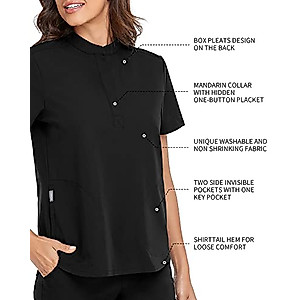 COMENII Scrubs Top for Women, 3 Pockets Mandarin Collar Medical Scrubs for Women, Shrink Resistant Anti-Wrinkle Womens Scrubs Tops（Black M）
