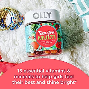 OLLY Teen Girl Multi Gummy, Healthy Skin and Immune Support, 15 Essential Vitamins, Biotin, Zinc, Calcium, Chewable Multivitamin, Berry Melon, 35 Day Supply - 70 Count