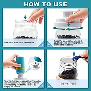 Electric Mason Jar Vacuum Sealer - Food Vacuum Saver Food Jar Protector Vacuum Seal Kit For Wide Mouth And Regular Mouth Mason Jars Compatible with FoodSaver