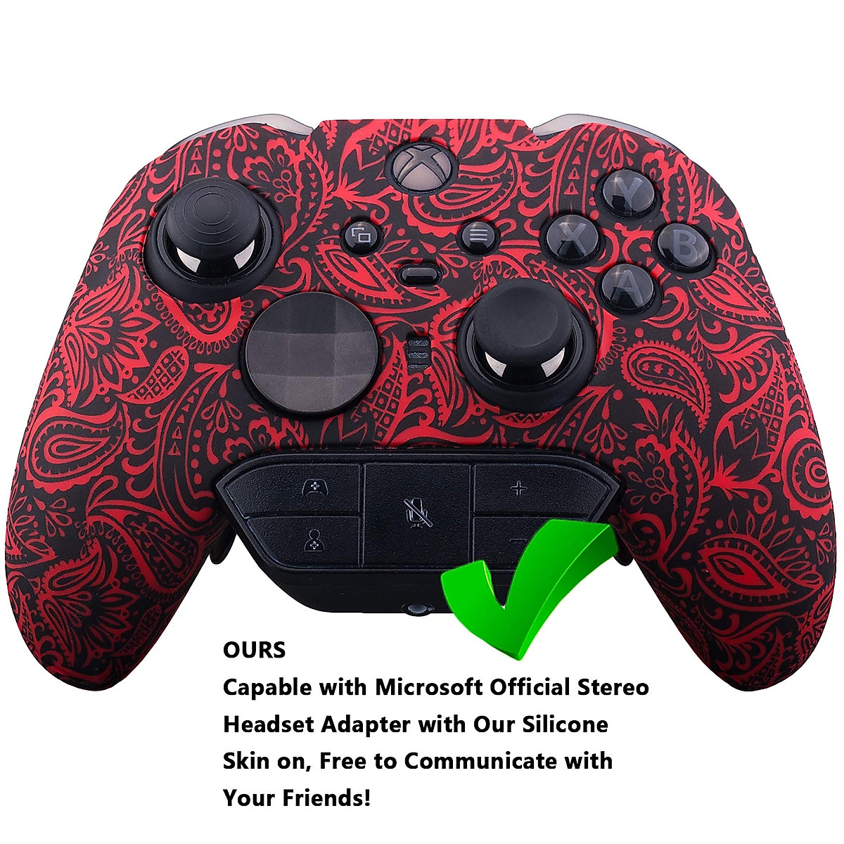 9CDeer 1 x Protective Customize Transfer Print Silicone Cover Skin Plants Red + 6 Thumb Grips Analog Caps for Xbox Elite Series 2 Controller
