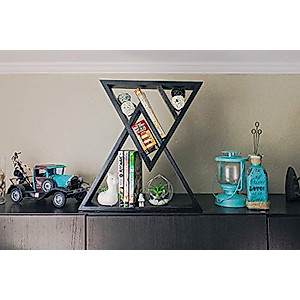Rustic Curiosities Large Triangle Shelf - Crystal Display Altar Shelf for Stones, Essential Oils, and More 21.5 X 20 Inches (Black, Left Triangle Up)